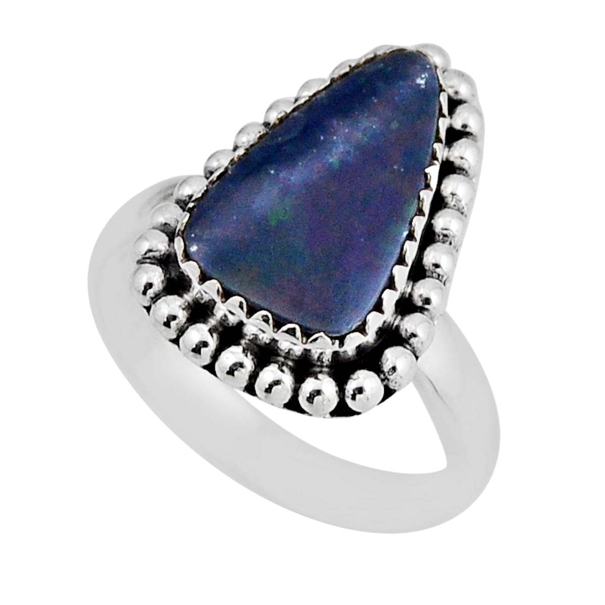 Solitaire Blue Australian Fire Opal 925 Silver Ring Y58266 | Gemexi