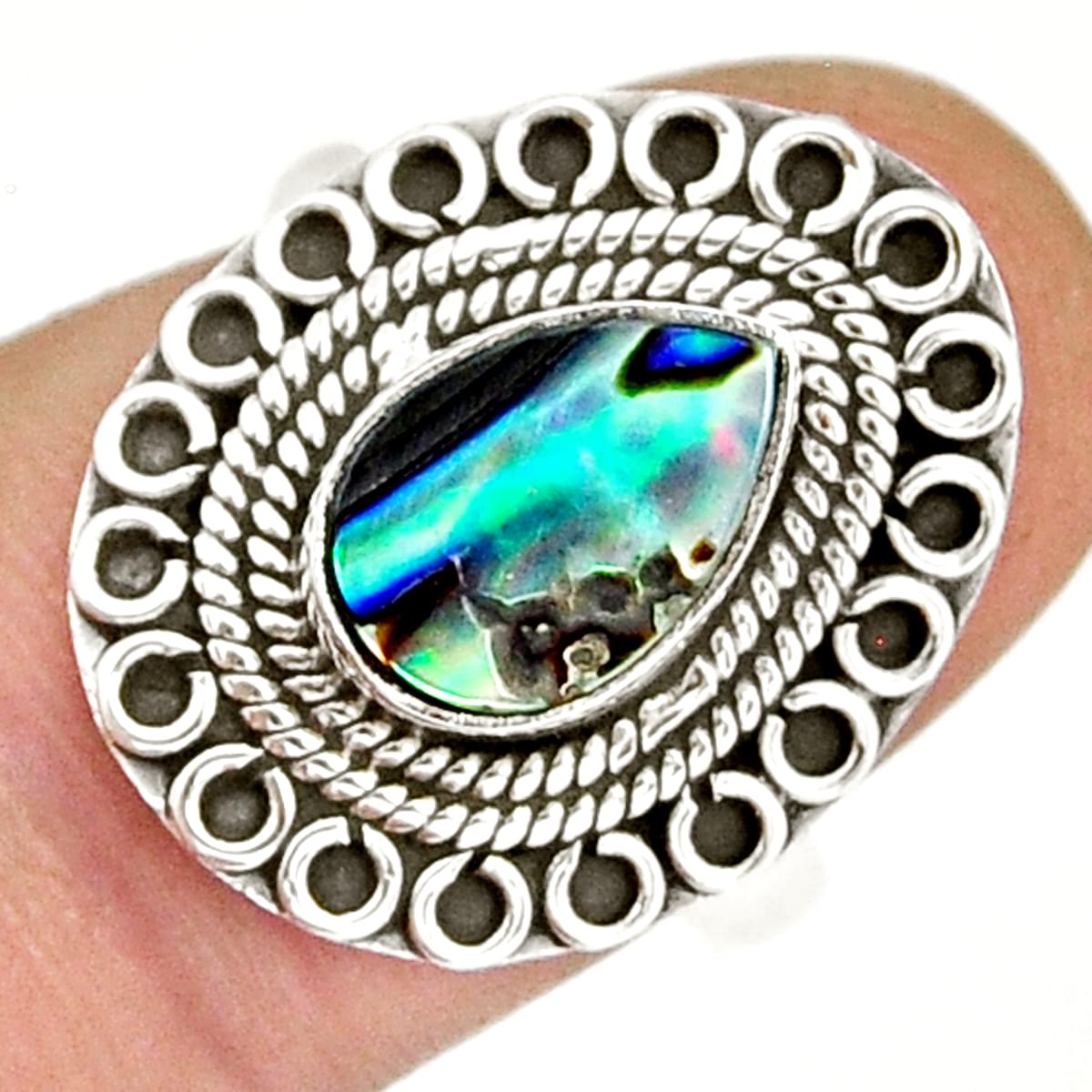 Solitaire Natural Abalone Paua Seashell 925 Silver Ring Y6557 | Gemexi