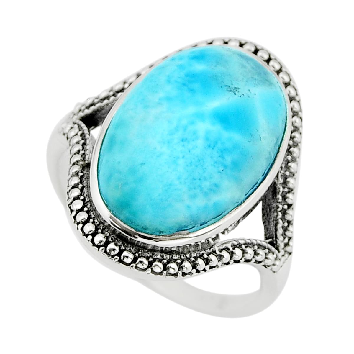 Solitaire Natural Blue Larimar Oval Sterling Silver Ring Size 8 Y78463 ...