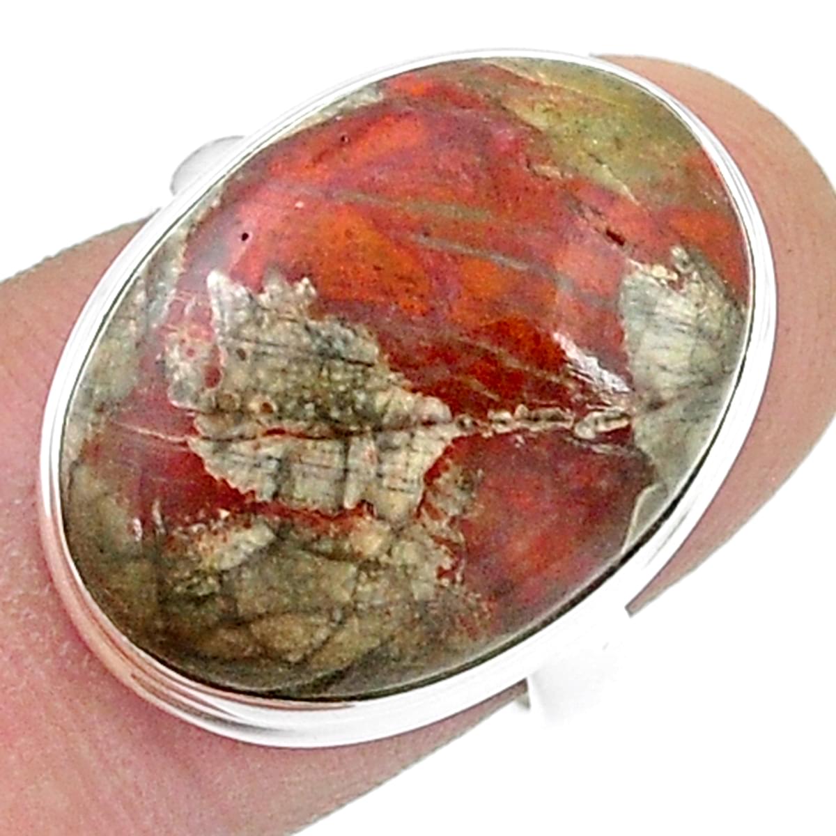 Solitaire Natural Brown Mushroom Rhyolite 925 Silver Ring Size 7 U47855 ...