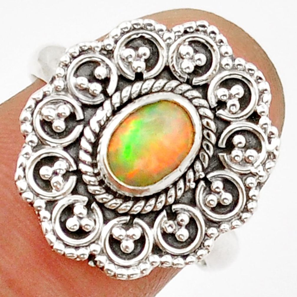 Solitaire Natural Ethiopian Opal Oval Shape Silver Ring Size 8 U88400 ...