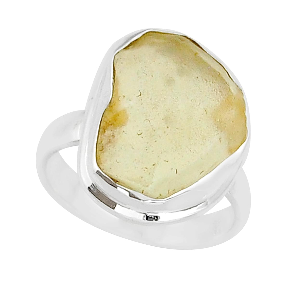 Solitaire Natural Libyan Desert Glass 925 Silver Ring Y26942 | Gemexi