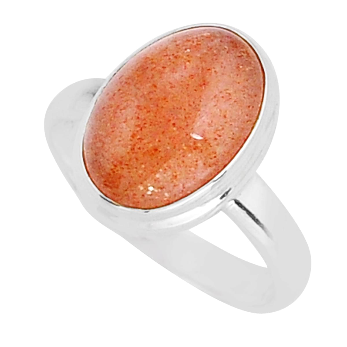 Solitaire Natural Orange Sunstone Oval 925 Silver Ring Size 8 Y28591 | Gemexi