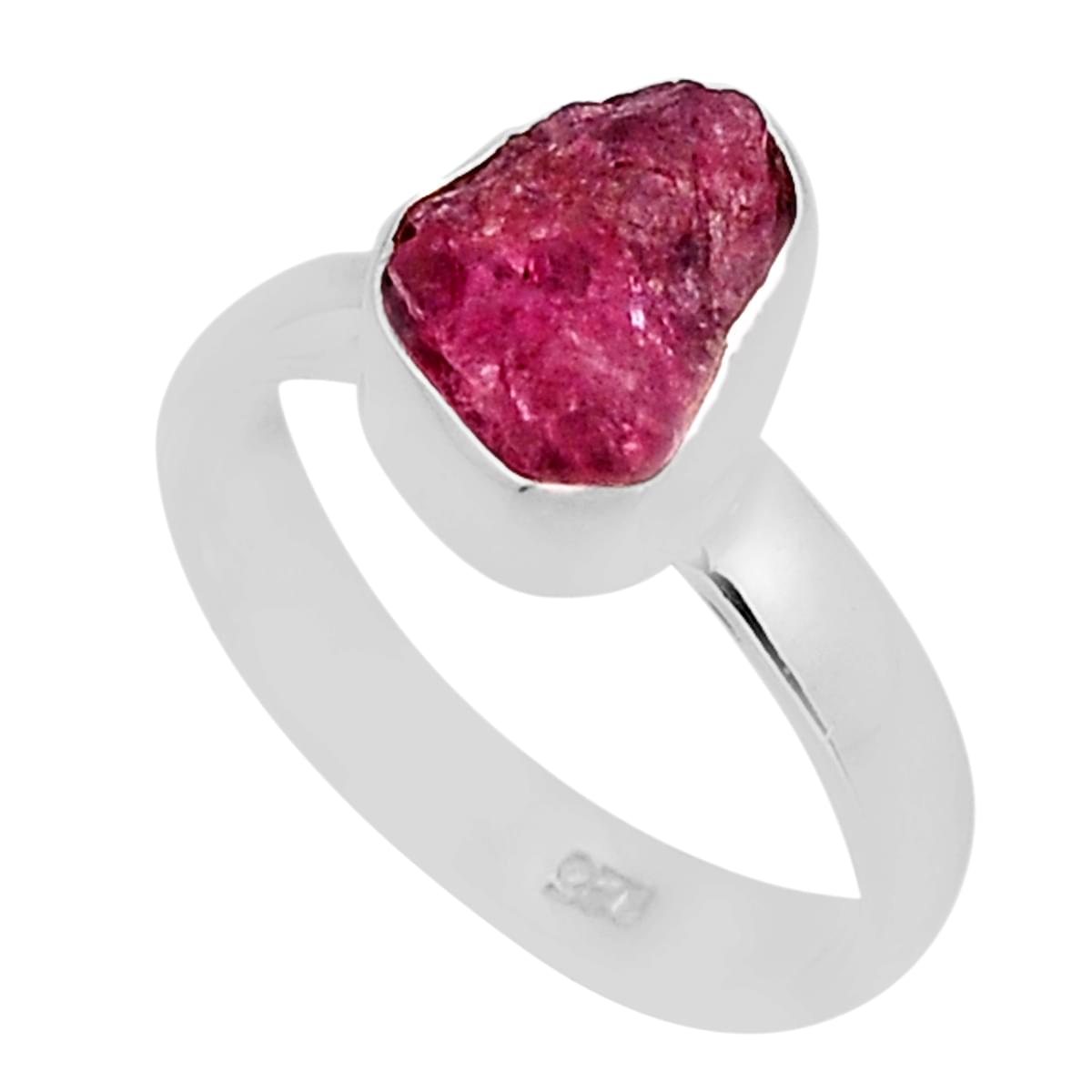 Solitaire Natural Pink Tourmaline Rough 925 Silver Ring Y96608 | Gemexi